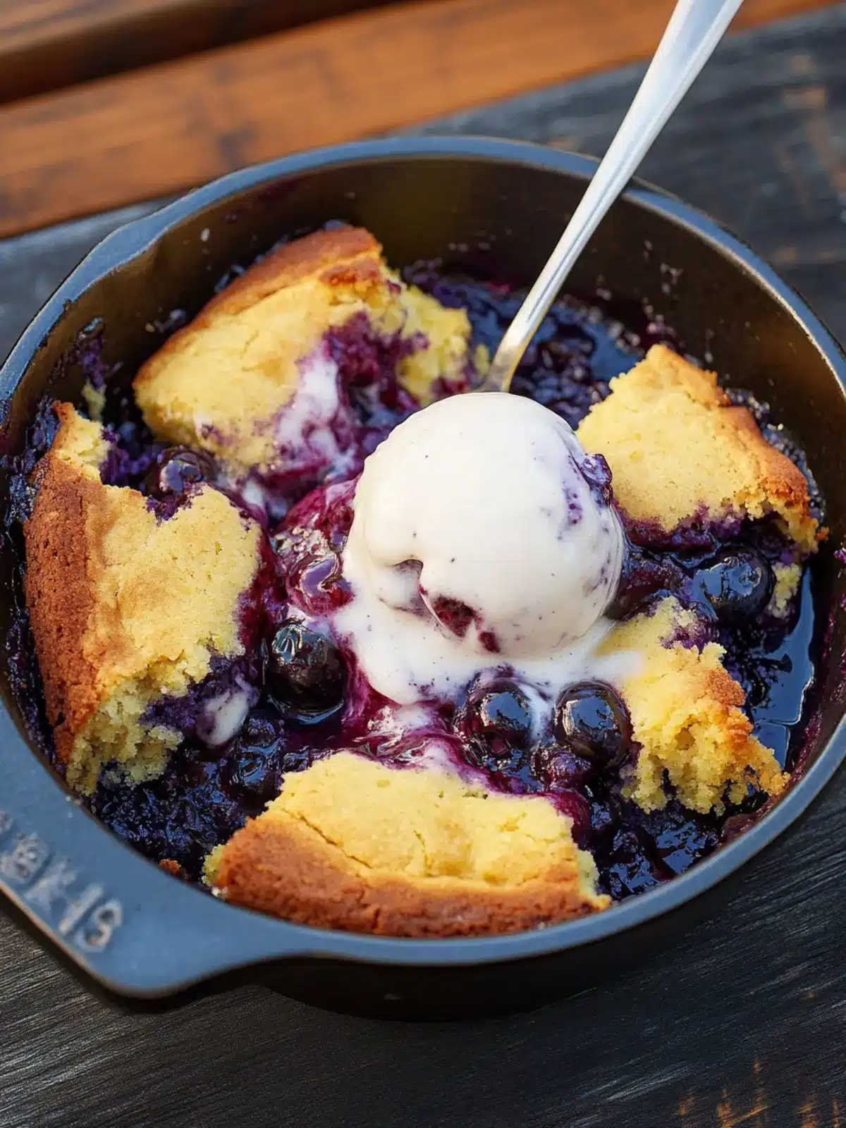 Ultimate Blueberry Cornbread Cobbler with Honey Vanilla Ice Cream