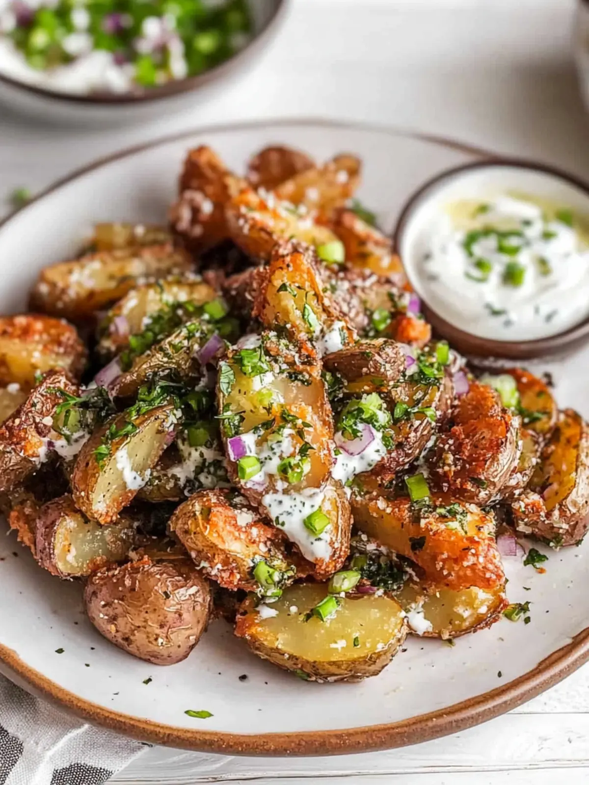 Irresistible Crispy Pickle Potatoes with Herbed Yoghurt