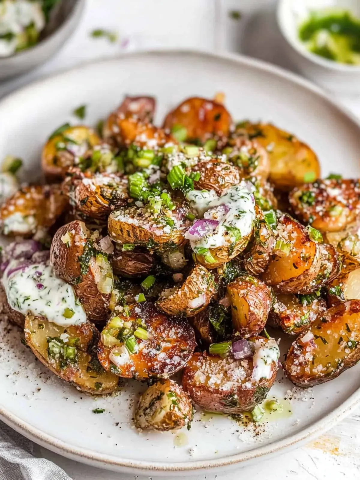 Irresistible Crispy Pickle Potatoes with Herbed Yoghurt