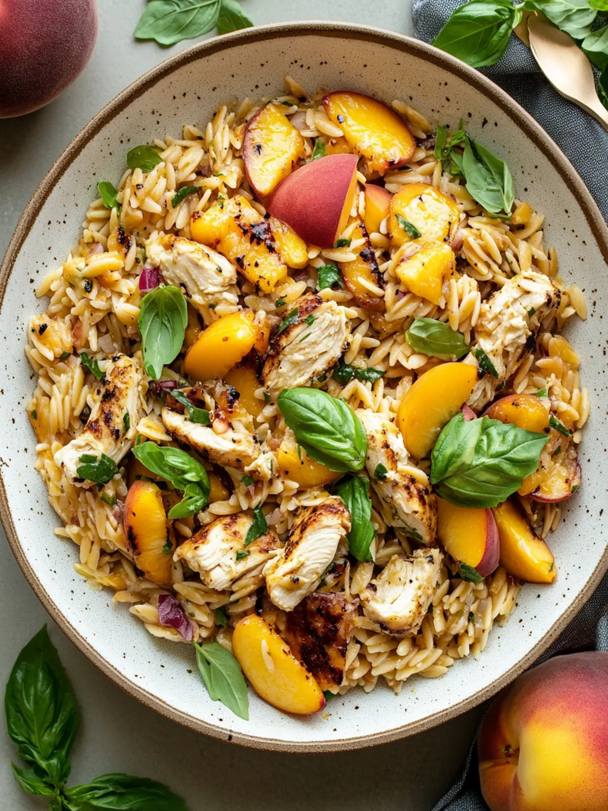 Irresistible Peach & Basil Chicken Orzo Salad - Deliciously Fresh