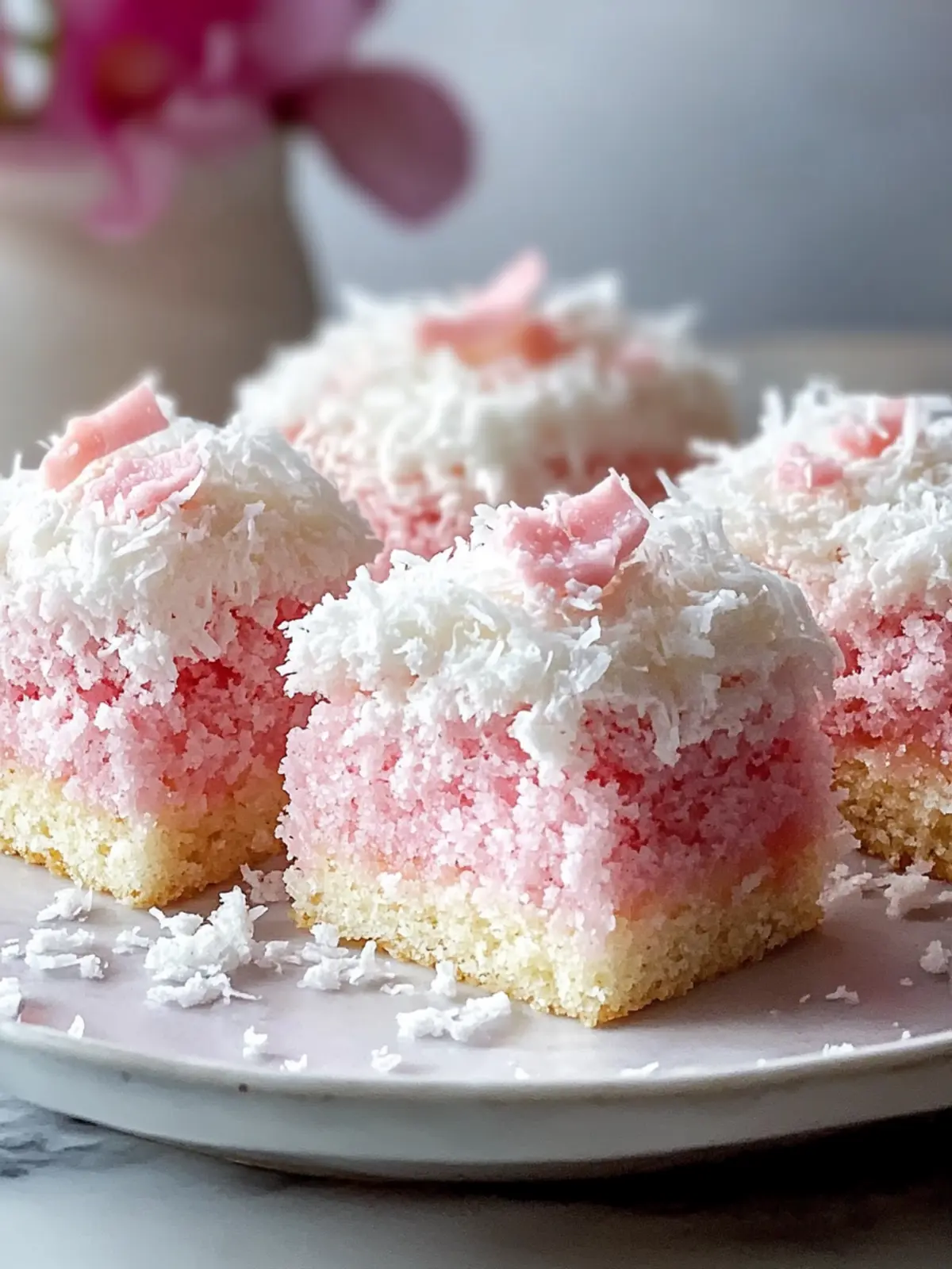 Easy Pink Coconut Snowball Cake Bars – Deliciously Irresistible